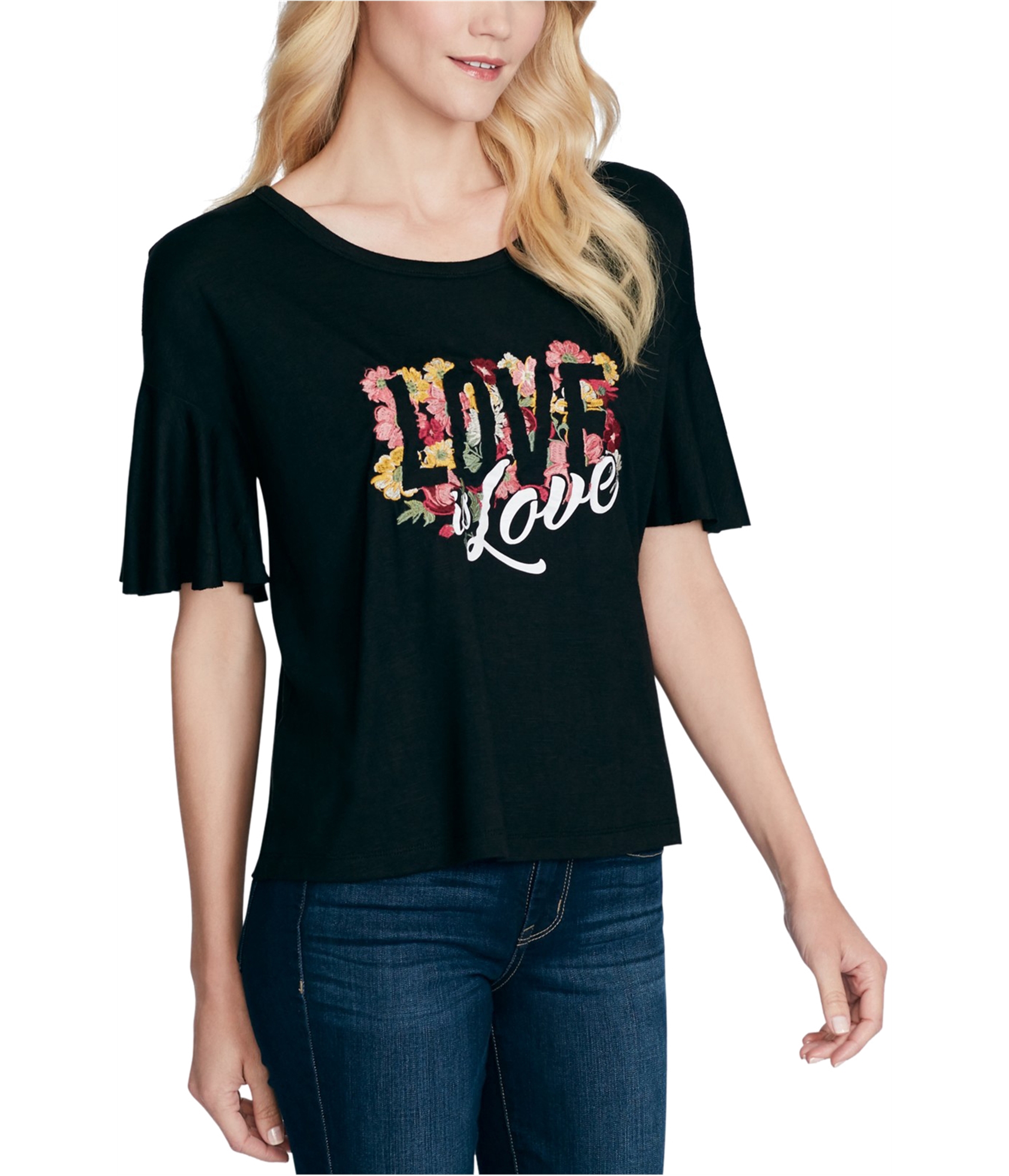 Jessica Simpson Womens Love is Love Graphic T-Shirt, Black, Small ...
