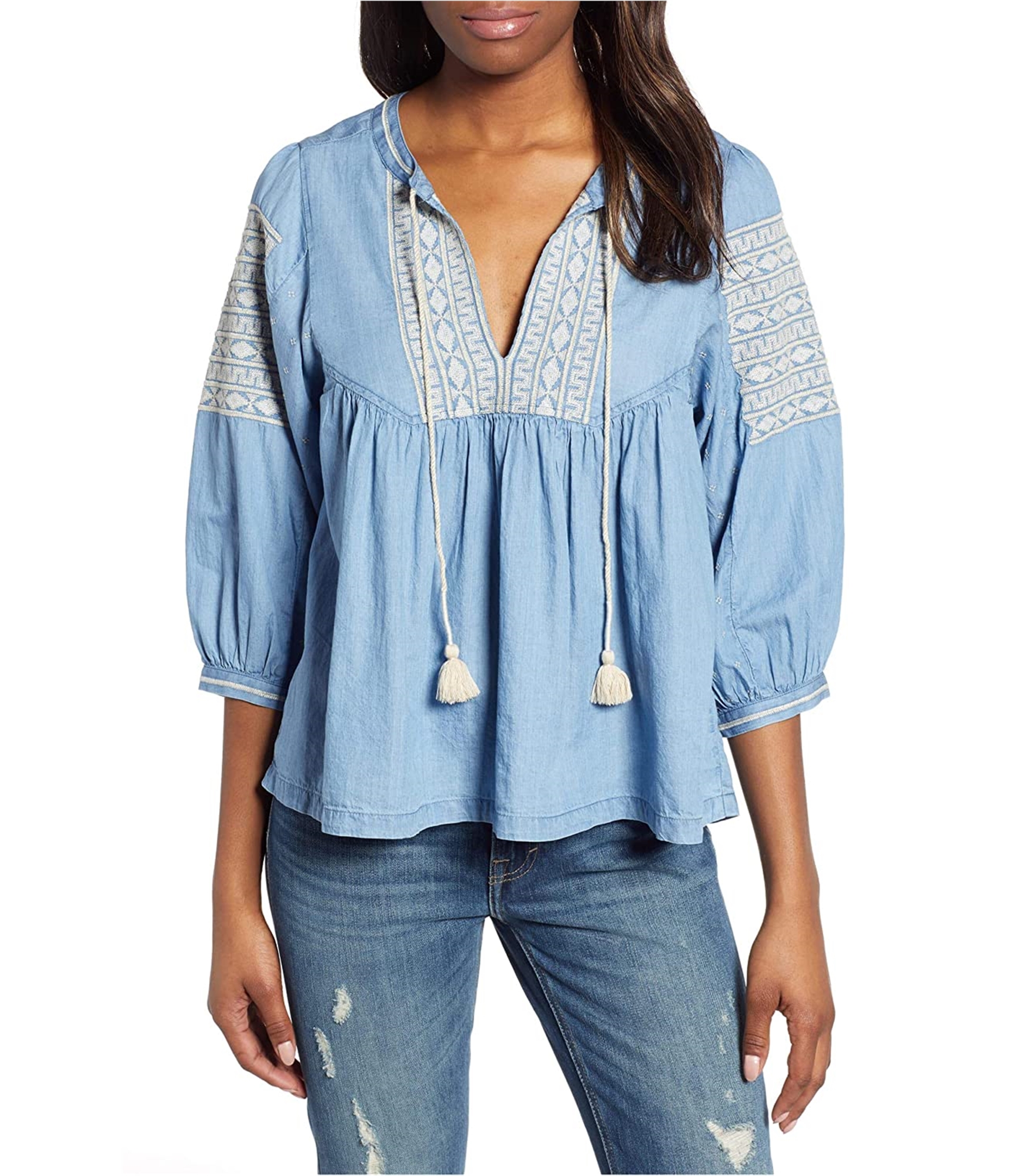 Lucky Brand Womens Embroidered Peasant Blouse, Blue, Large | eBay Lucky Brand Womens Embroidered Peasant Blouse, Blue, Large | eBay