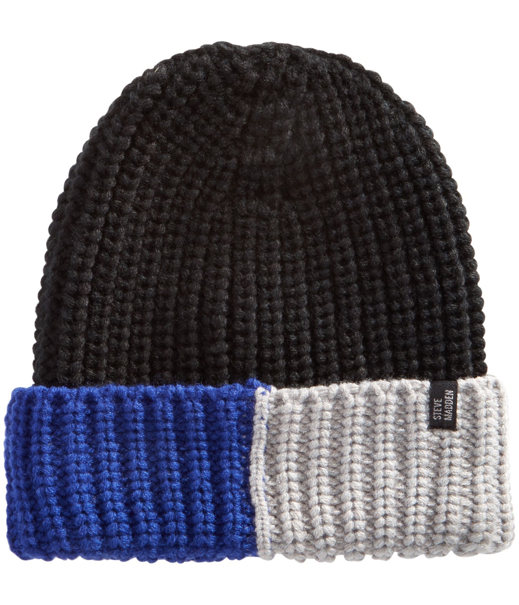 Steve Madden Mens Colorblocked Beanie Hat, Black, One Size 840903048668 ...