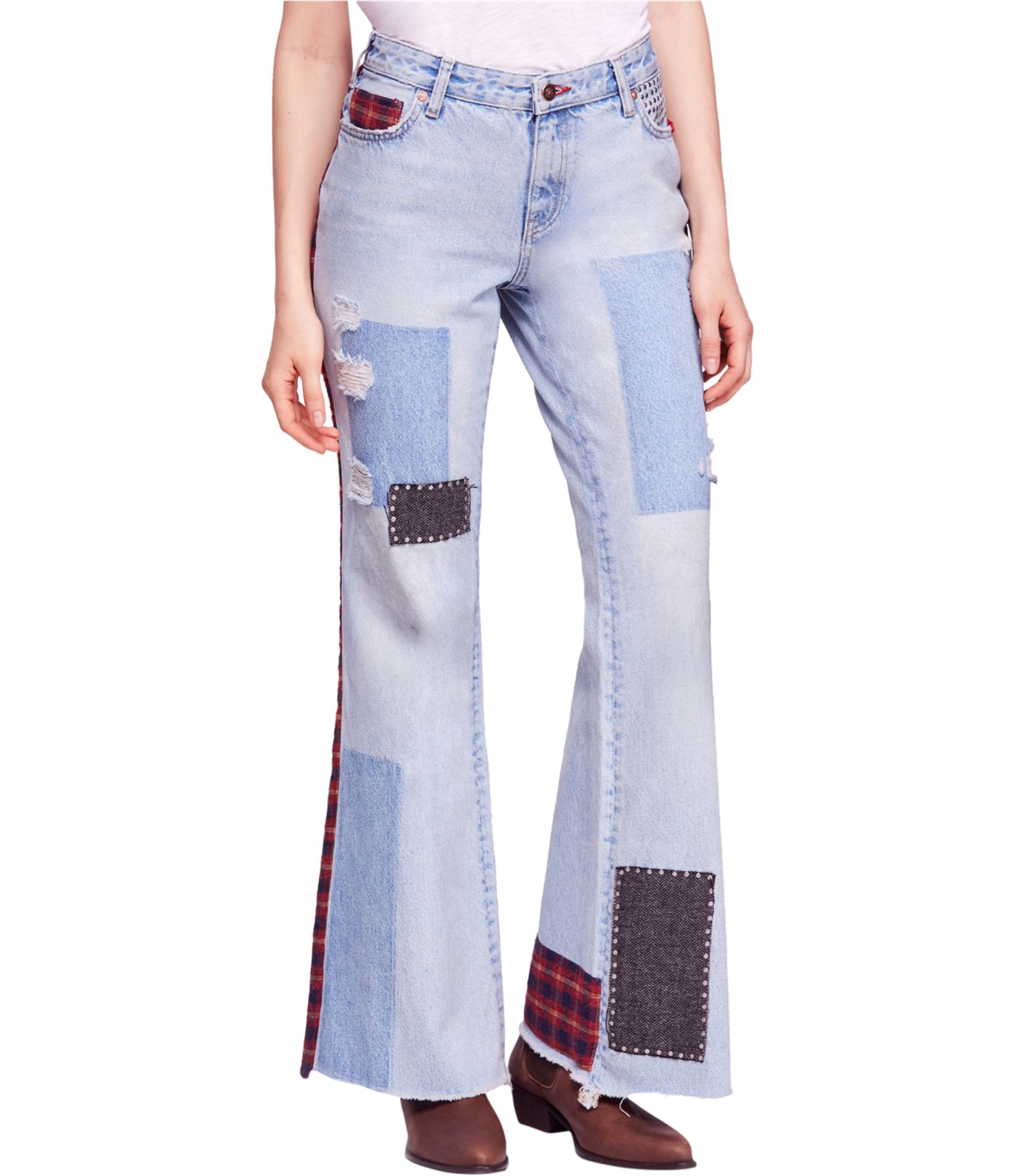 Free People Womens Mixed Patch Wide Leg Jeans | eBay